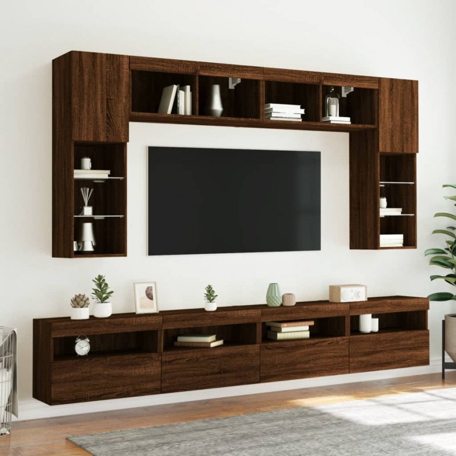 VidaXL Set mobili tv a muro 8 pz con luci led rovere marrone Mobili ...